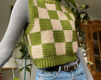 Checkered Vest, Crochet Checkerboard Vest, Plaid Vest, Checkered ...