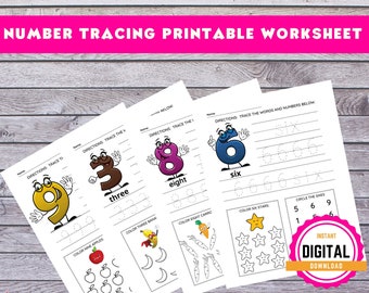 Number Tracing Preschool Worksheets, Learn Numbers 0-9 (digital ...