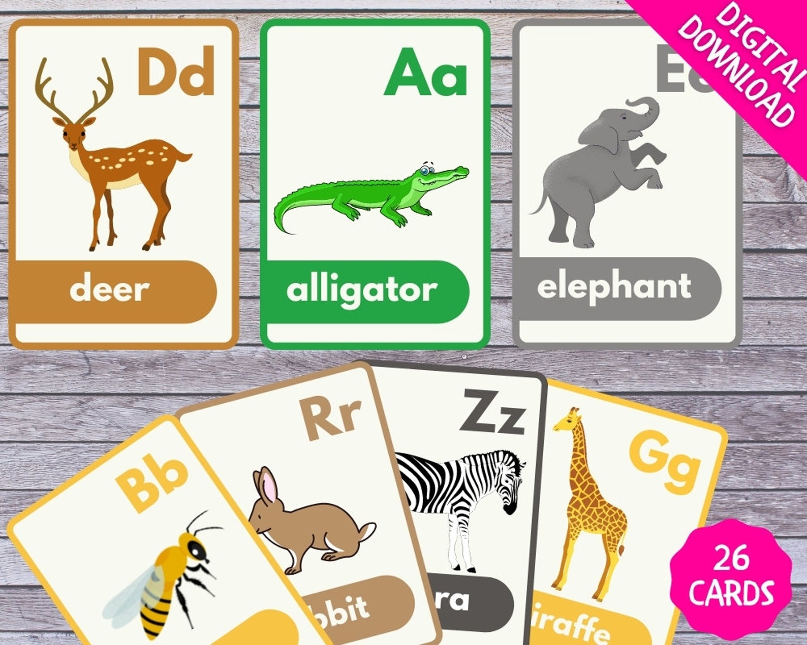 Animal Alphabet Flashcards Alphabet Flashcards - Etsy