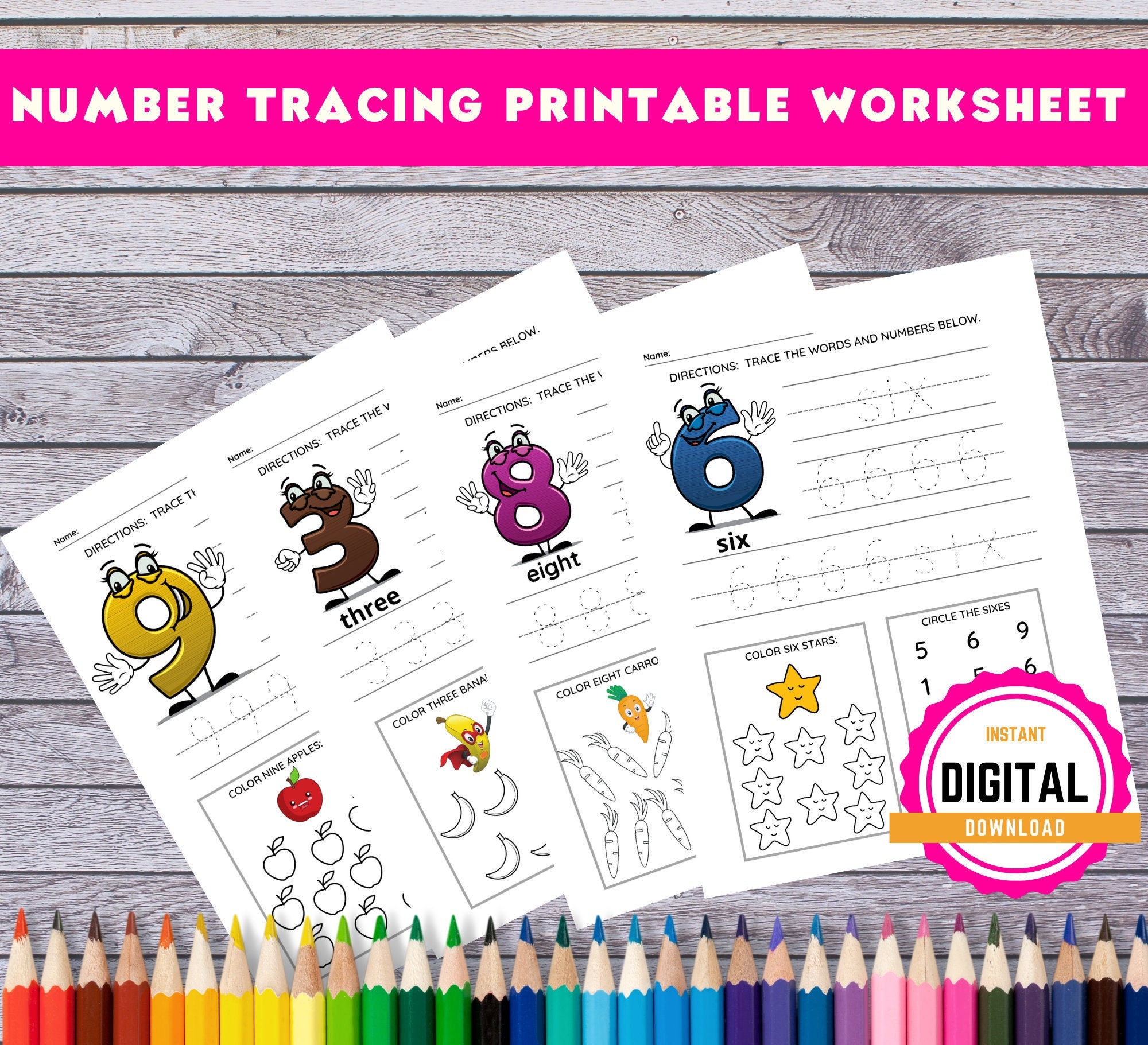 Trace Numbers 0 TO 9 Traceable Numbers Preschool Worksheets - Etsy