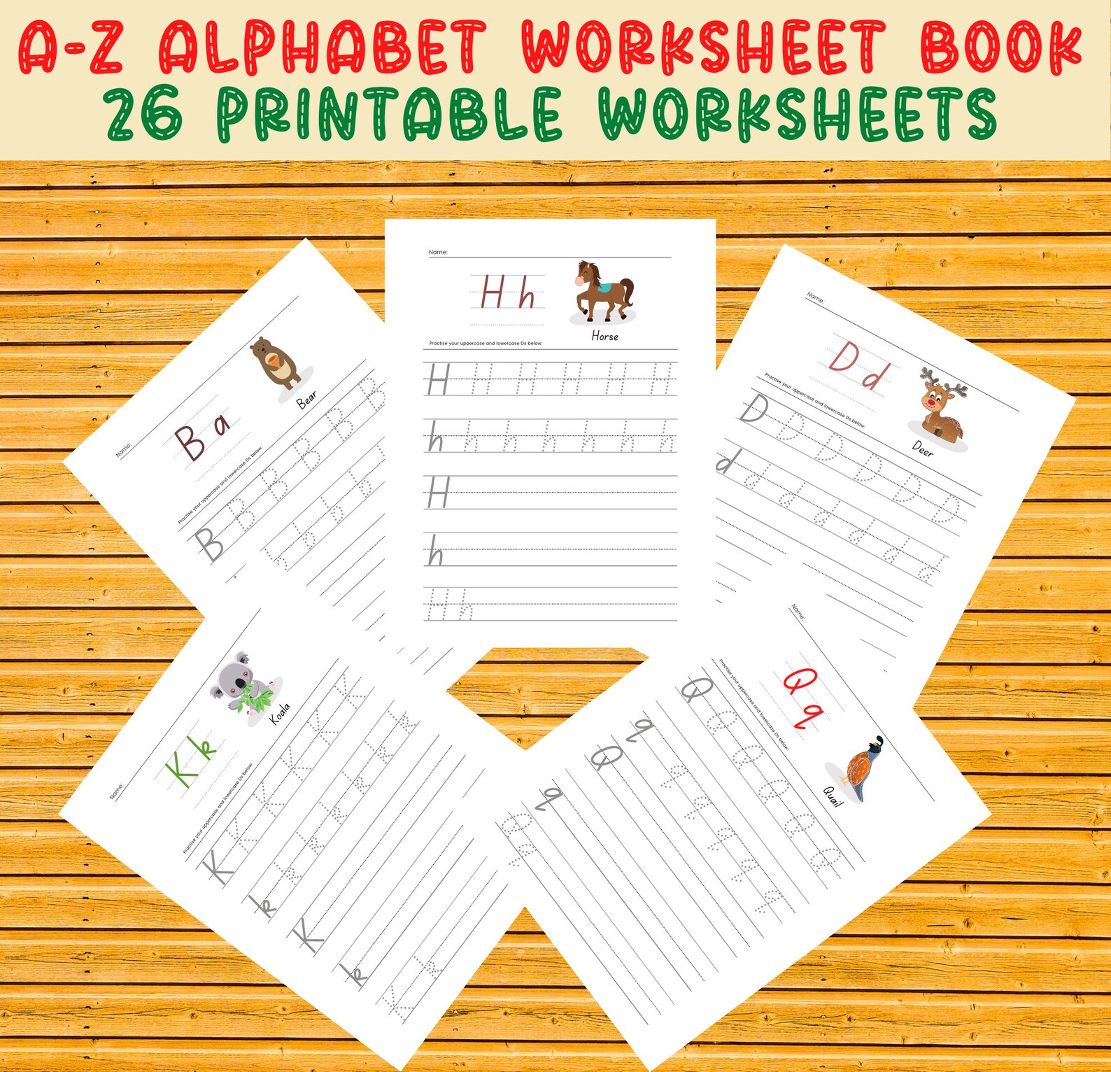 Alphabet Tracing Worksheets Printable Letters A Z 26 - Etsy