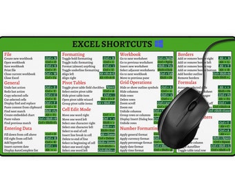 Excel Shortcuts Desk Mat Excel Super Shortcuts Mouse Pad - Etsy