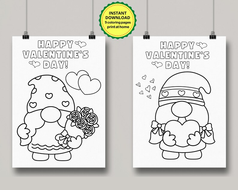 Printable Gnome Valentine Coloring Pages for Kids 9 Sheets, Perfect for ...