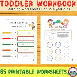 TODDLER WORKBOOK (85 Printable Worksheets), Kids Activities, Preschool ...