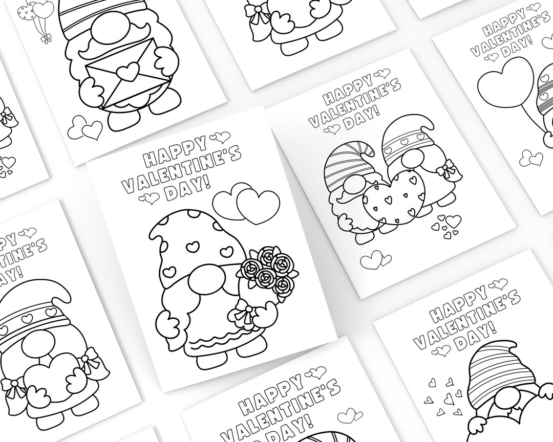 Printable Gnome Valentine Coloring Pages for Kids 9 Sheets, Perfect for ...
