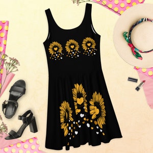 Black Sunflower Dress - Skater Dress - Etsy