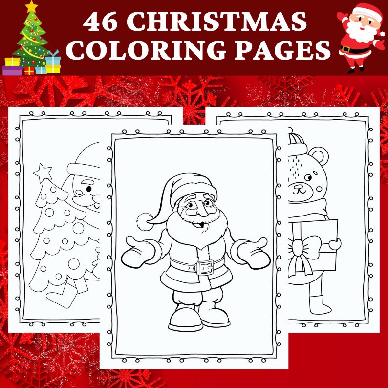 46 Kids Christmas Coloring Pages Santa Claus Snowmen Xmas - Etsy