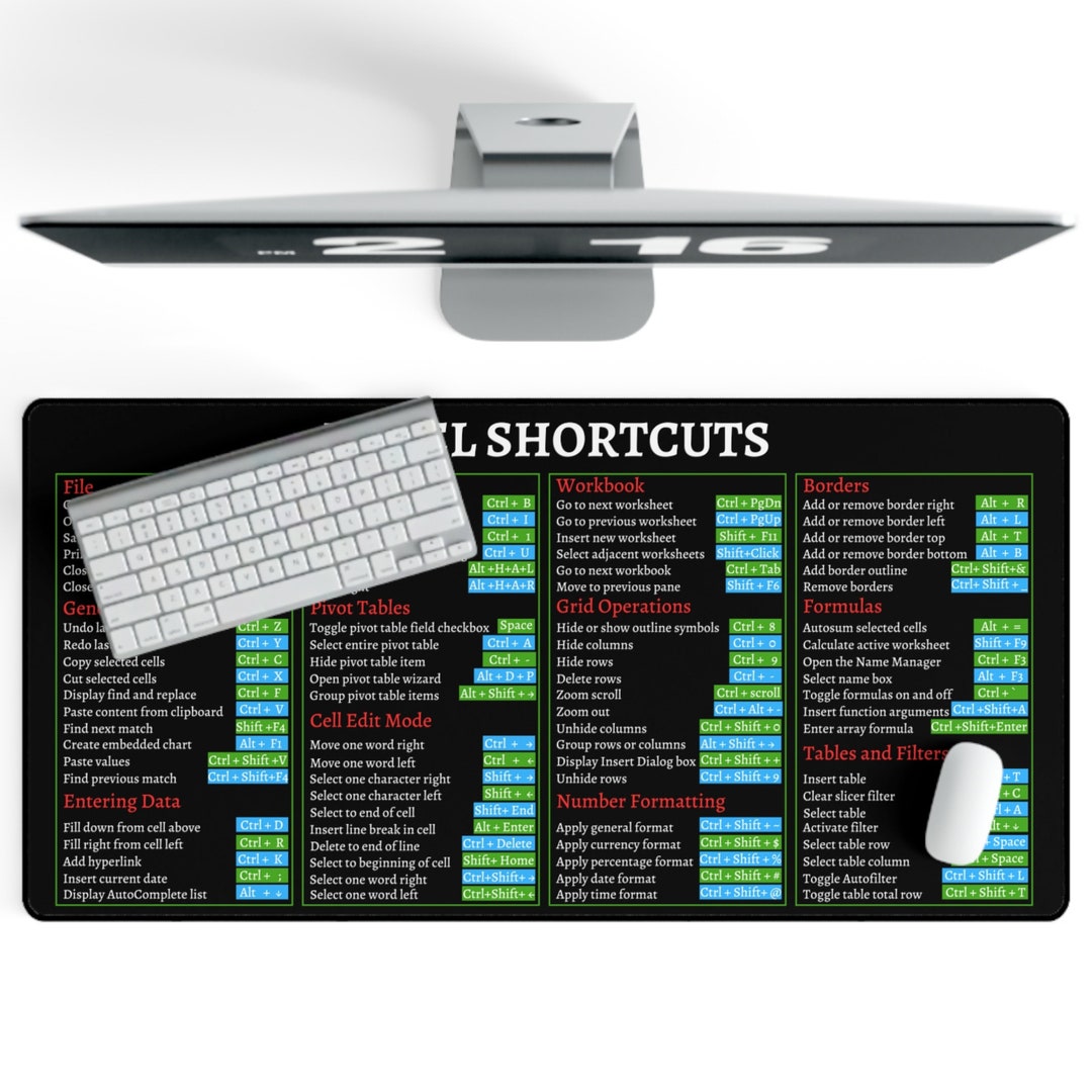 Excel Shortcuts Desk Mats (windows) - Excel Desk Mats - Desk Mats - Etsy