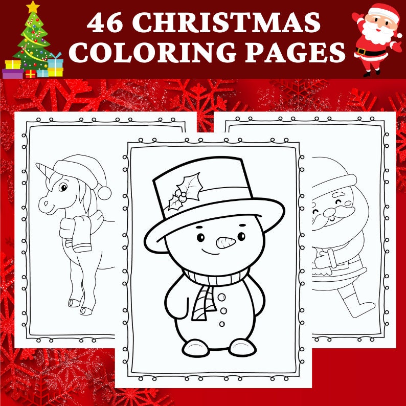 46 Kids Christmas Coloring Pages Santa Claus Snowmen Xmas - Etsy