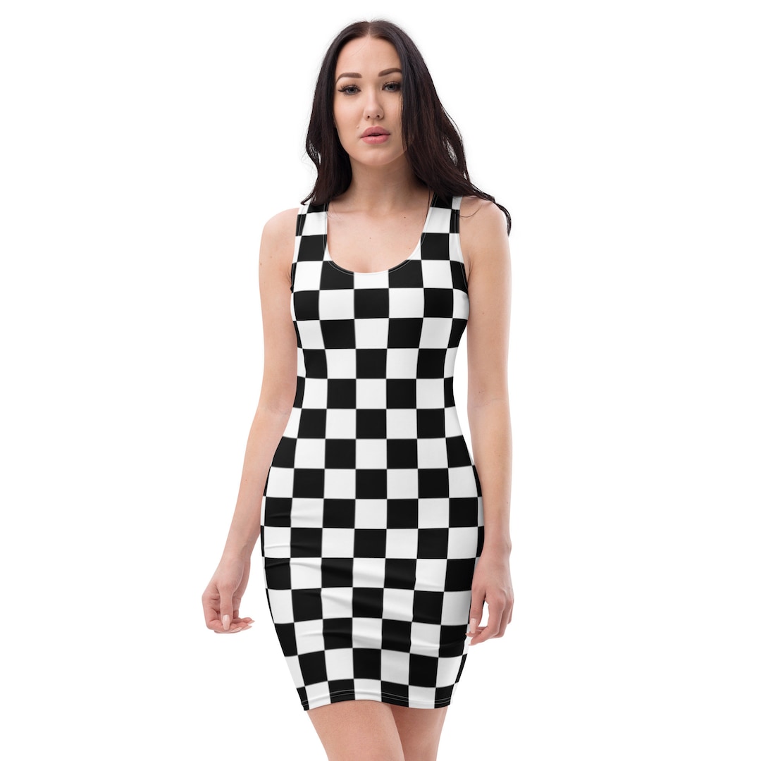 Black and White Check Dress White Black Chessboard Dress Woman ...
