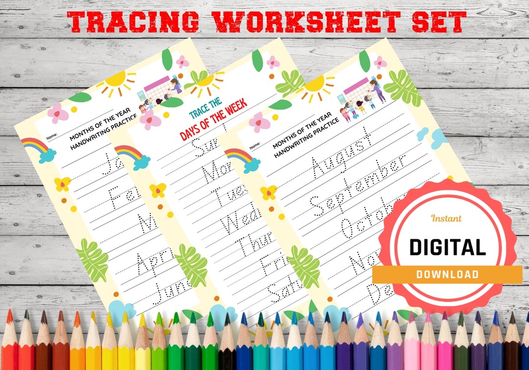 Months & Days Tracing Worksheet | Handwriting Practice (digital ...