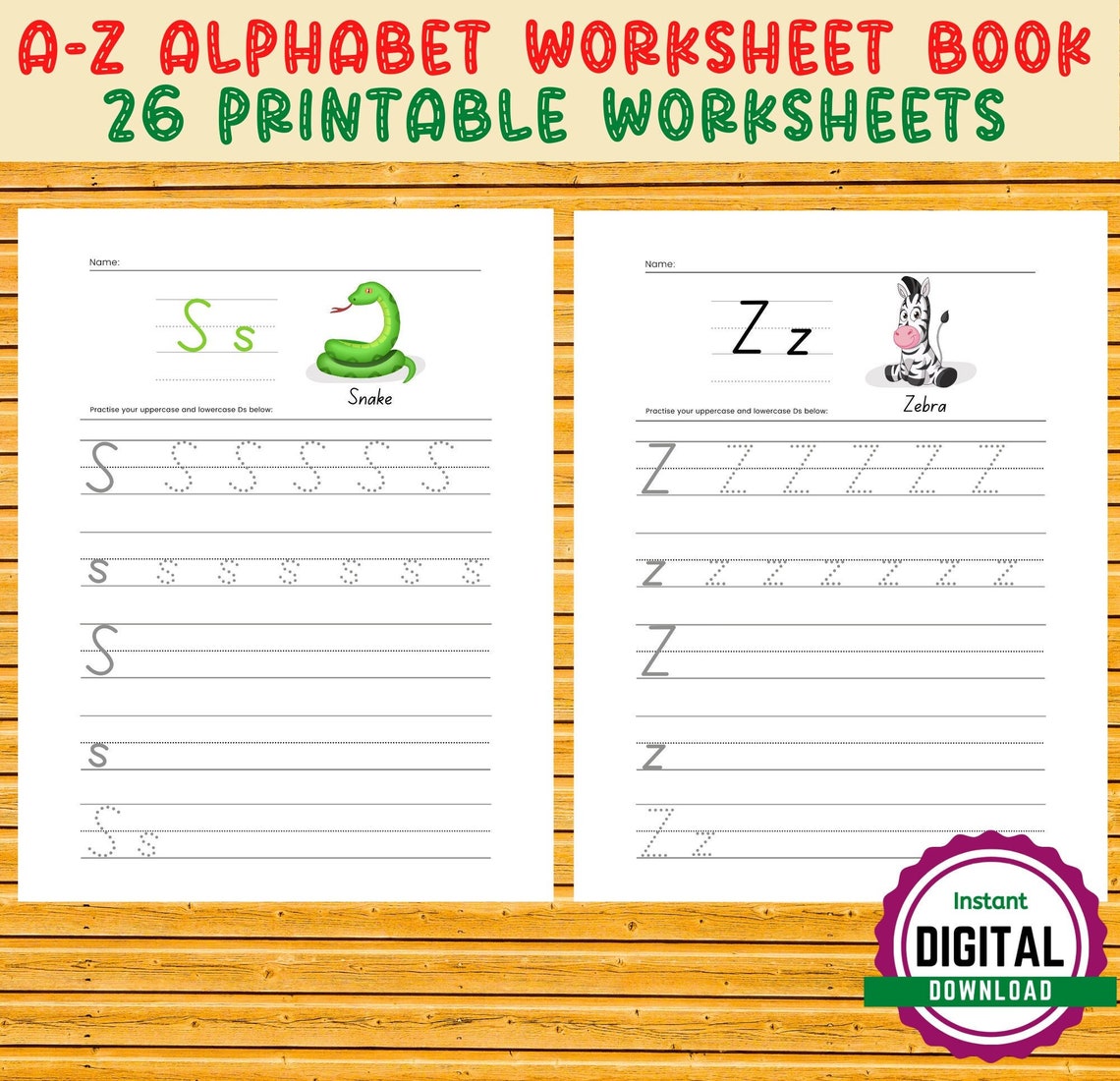 Alphabet Tracing Worksheets Printable Letters A Z 26 - Etsy