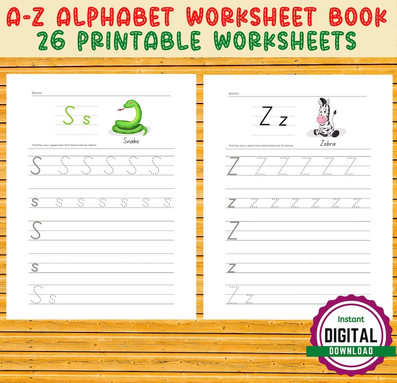 Alphabet Tracing Worksheets Printable Letters A Z 26 - Etsy