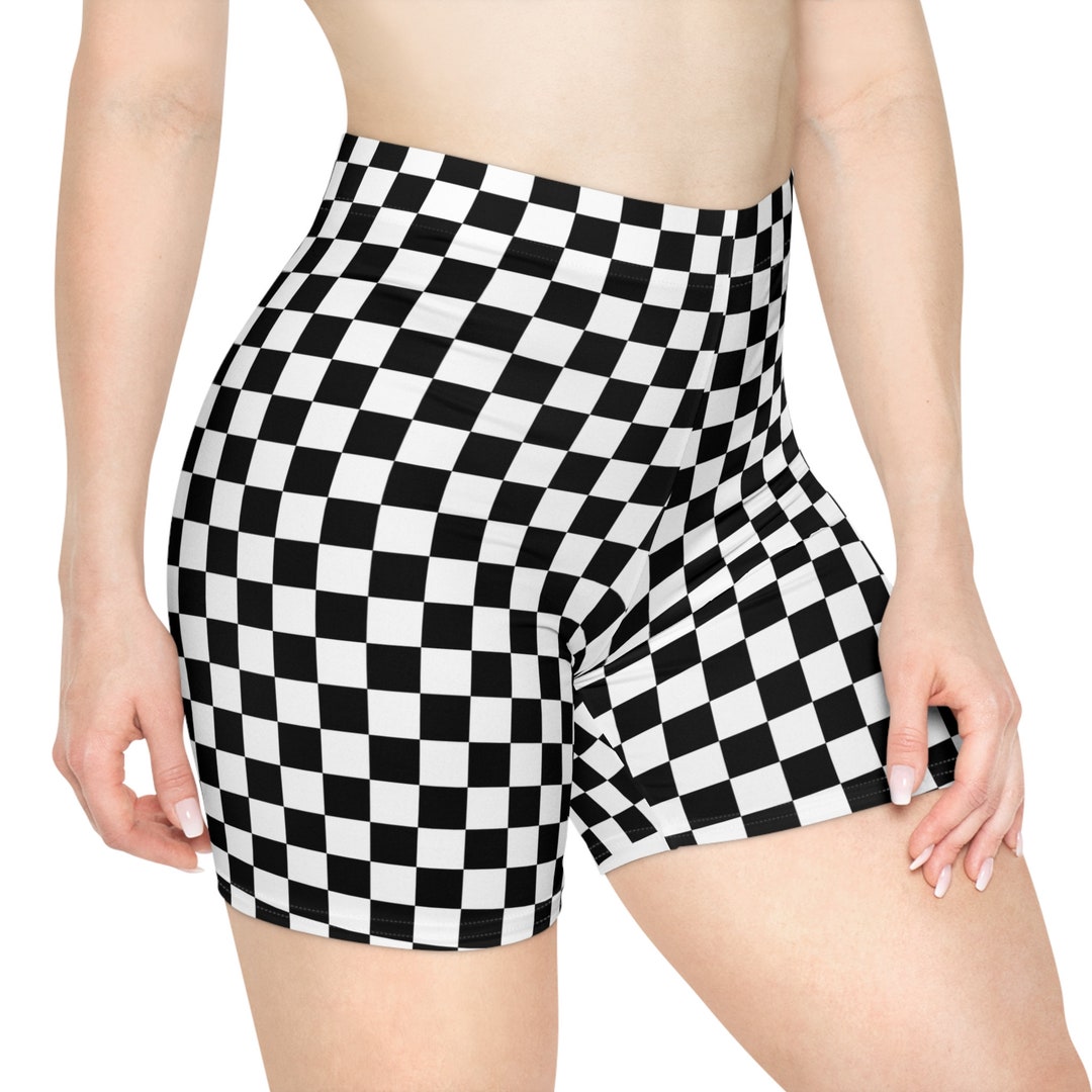 Checkered Biker Shorts, Checkerboard Bike Shorts, Black White Shorts ...