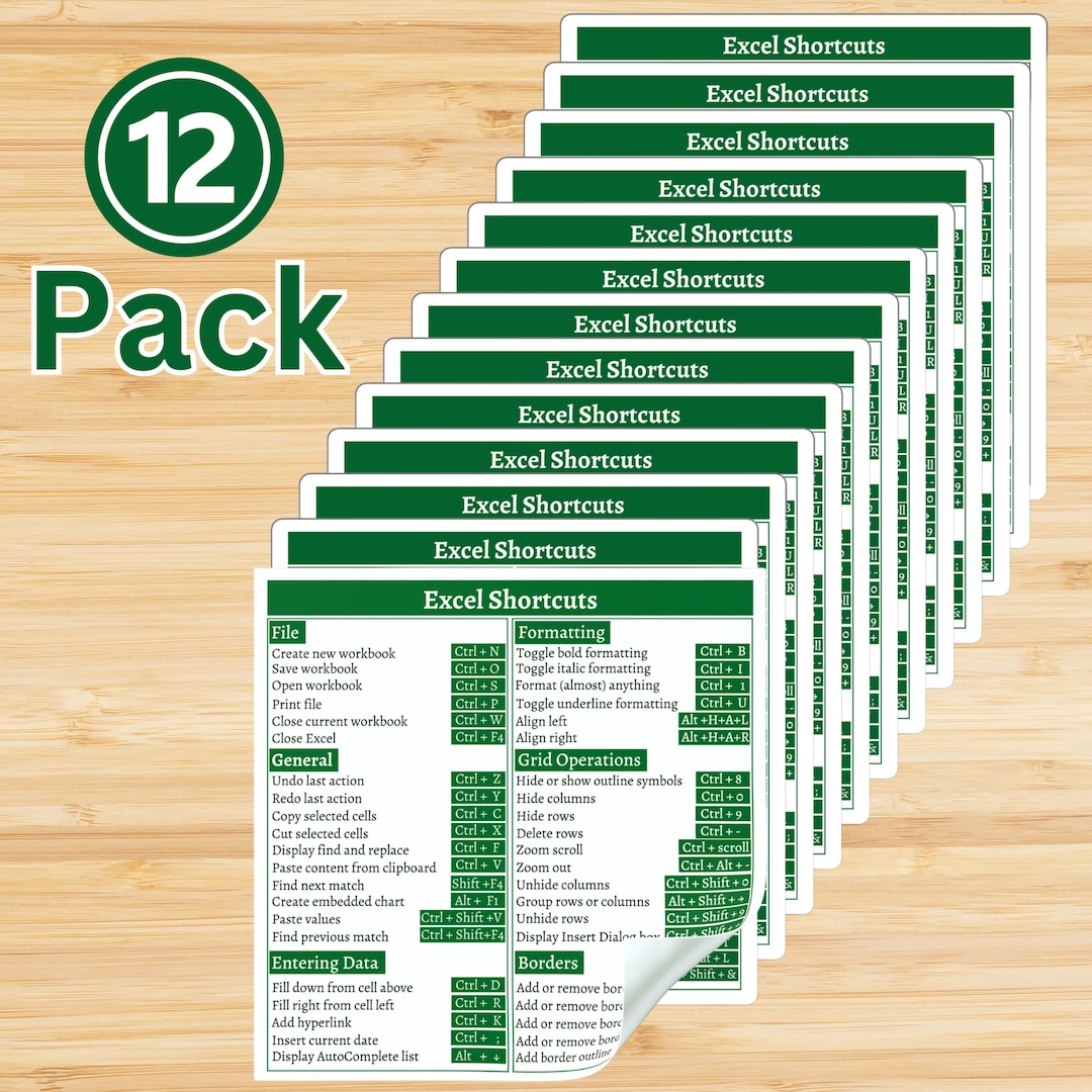 12 Pack Excel Shortcuts Sticker (PC) | Excel Shortcuts | Excel ...