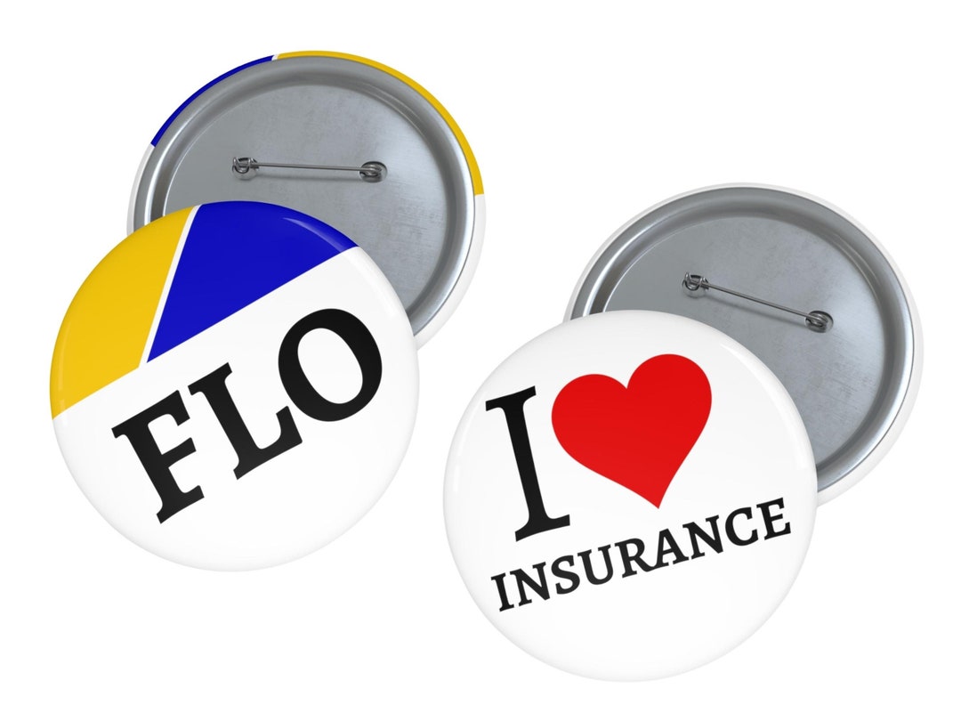 I Love Insurance - Flo - Red Heart and Nametag Pack Buttons Pins ...