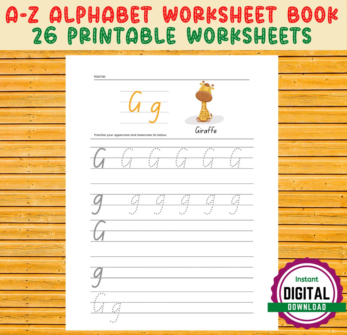 Alphabet Tracing Worksheets Printable Letters A Z 26 - Etsy