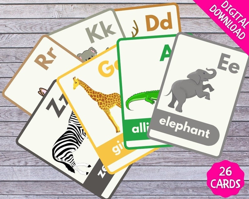 Animal Alphabet Flashcards - Alphabet Flashcards - Etsy