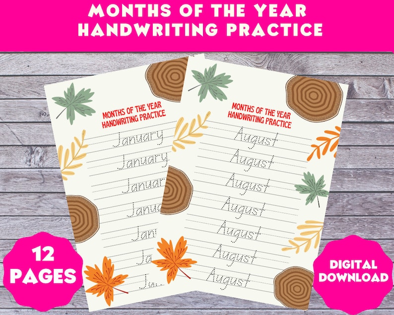 Months Tracing Worksheet Learning Months 12 Month Name - Etsy