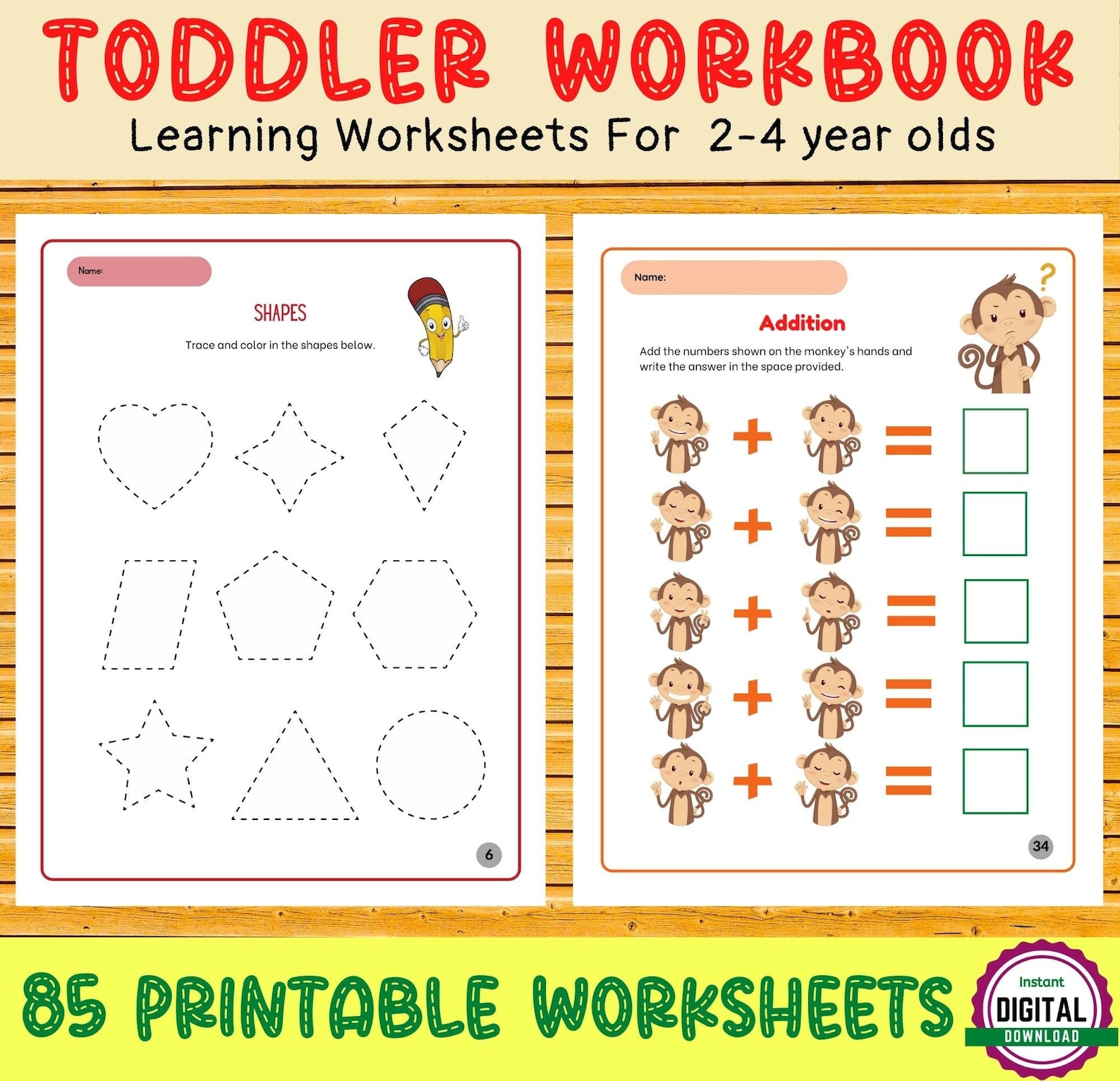 TODDLER WORKBOOK 85 Printable Worksheets, Kids Activities, Preschool ...