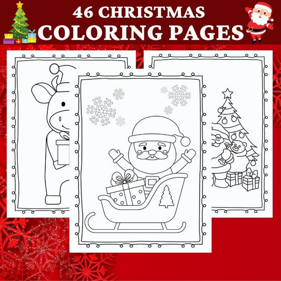 46 Kids Christmas Coloring Pages Santa Claus Snowmen Xmas | Etsy