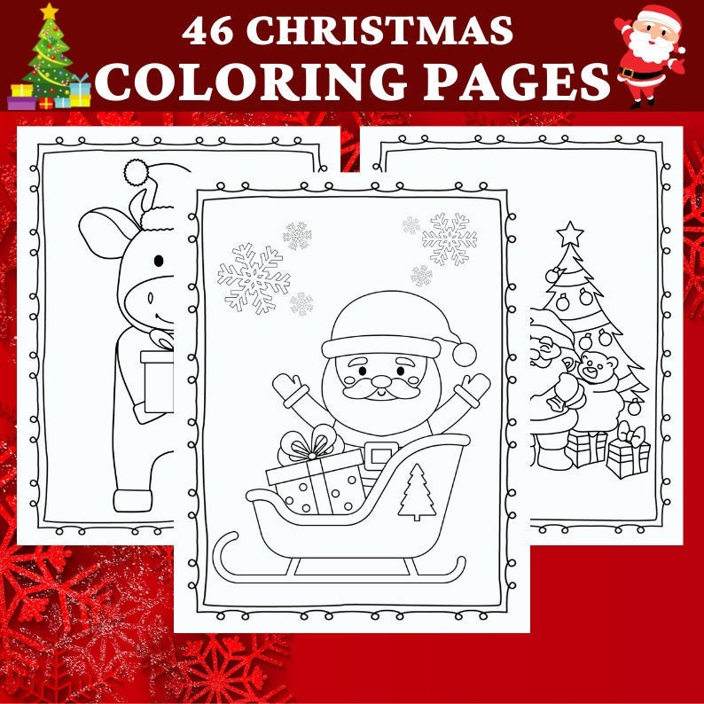 46 Kids Christmas Coloring Pages Santa Claus Snowmen Xmas - Etsy
