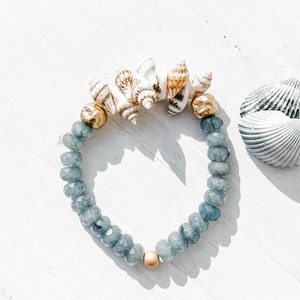 Slate Blue Gemstone & Shell Bracelet/beach Bracelet/seashell Jewelry ...