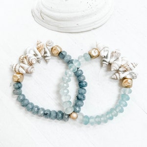 Slate Blue Gemstone & Shell Bracelet/beach Bracelet/seashell Jewelry ...