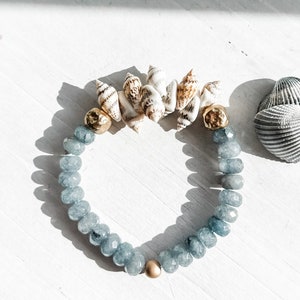 Slate Blue Gemstone & Shell Bracelet/beach Bracelet/seashell Jewelry ...
