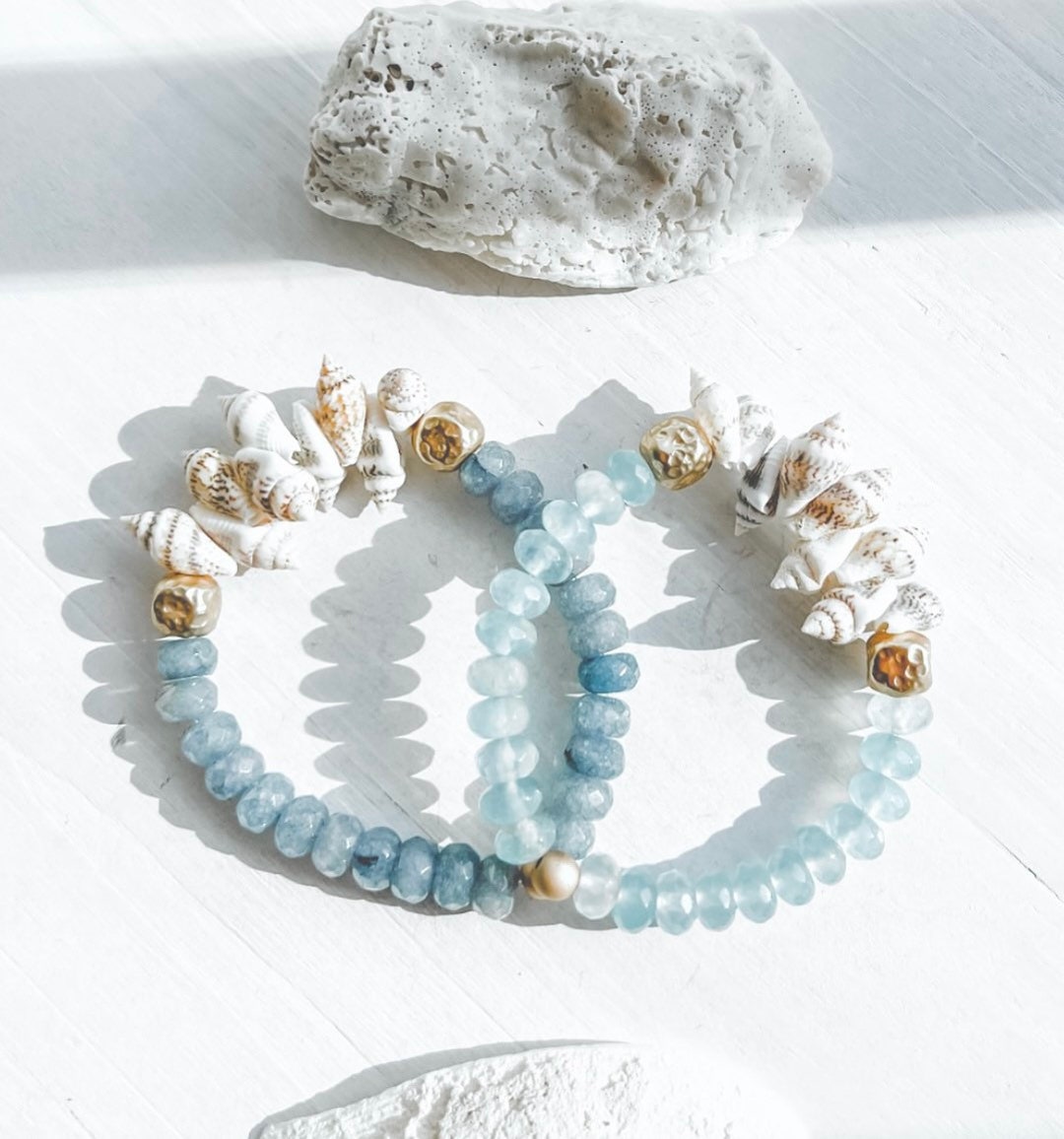Slate Blue Gemstone & Shell Bracelet/beach Bracelet/seashell Jewelry ...