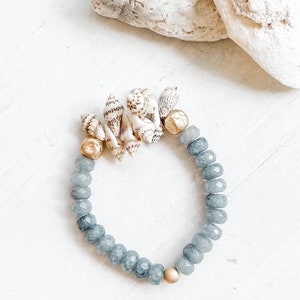 Slate Blue Gemstone & Shell Bracelet/beach Bracelet/seashell Jewelry ...