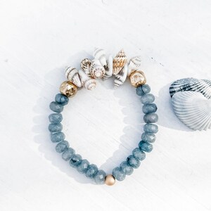 Slate Blue Gemstone & Shell Bracelet/beach Bracelet/seashell Jewelry ...