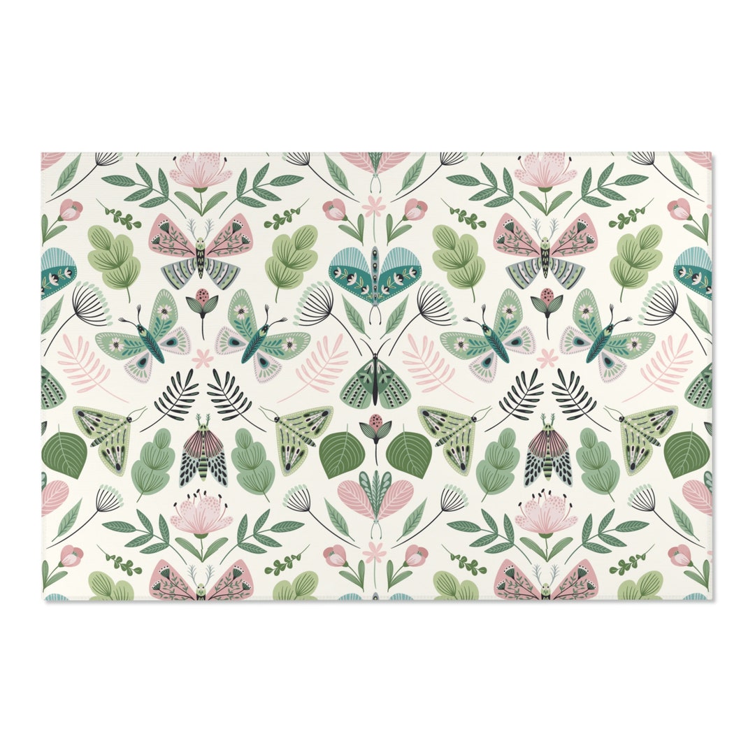 Colorful Moths and Floral Design Area Rug - Etsy