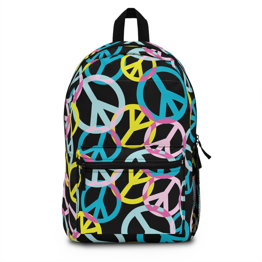 Neon Peace Sign Backpack | Backpack Back to School | Neon Peace Sign ...