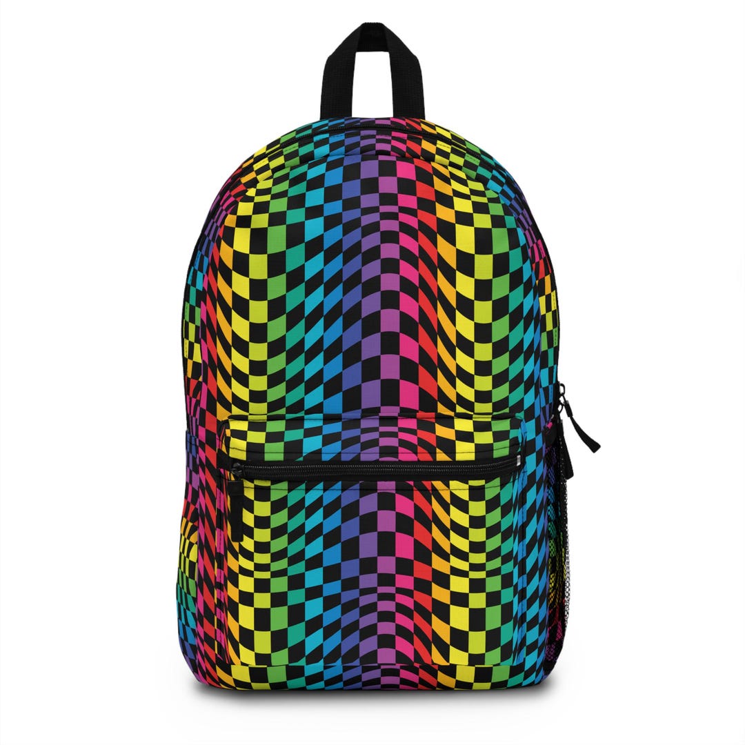Rainbow Checkered Backpack | Backpack Back to School | Rainbow ...