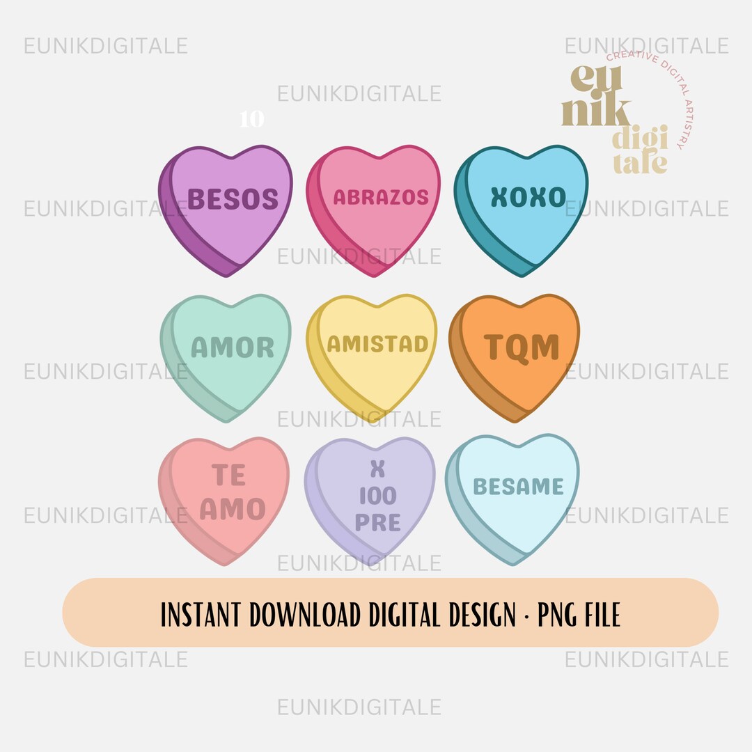 Spanish Valentine Conversation Hearts PNG: San Valentine Illustrations ...