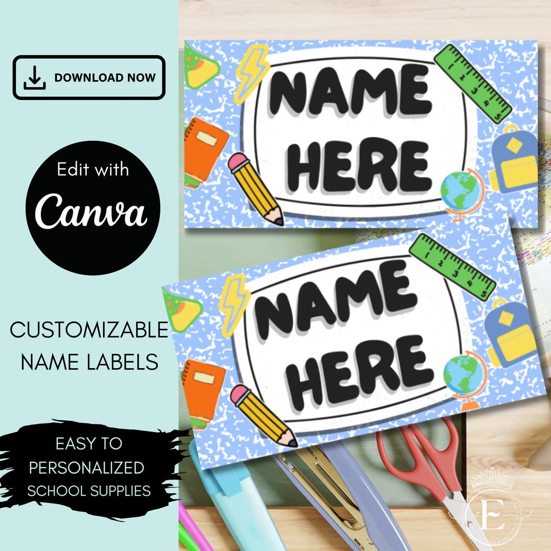 School Supply Labels Template: Editable Name Label, Canva Design - Etsy
