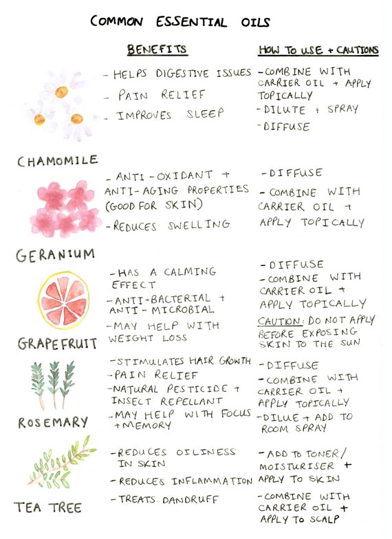 Common Essential Oils Print benefits Uses A4 Etsy