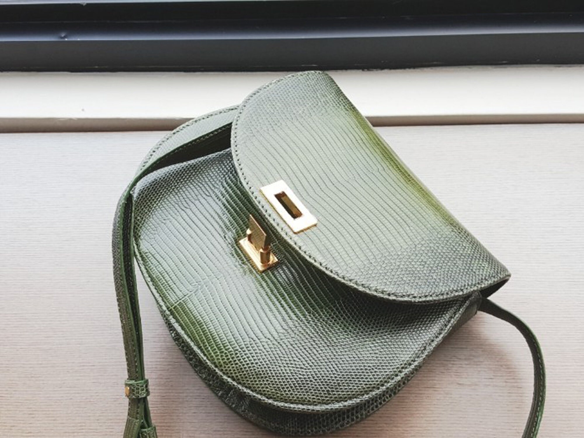 Iklim Handmade Real Lizard Skin Leather Crossbody Round Shoulder Strap ...