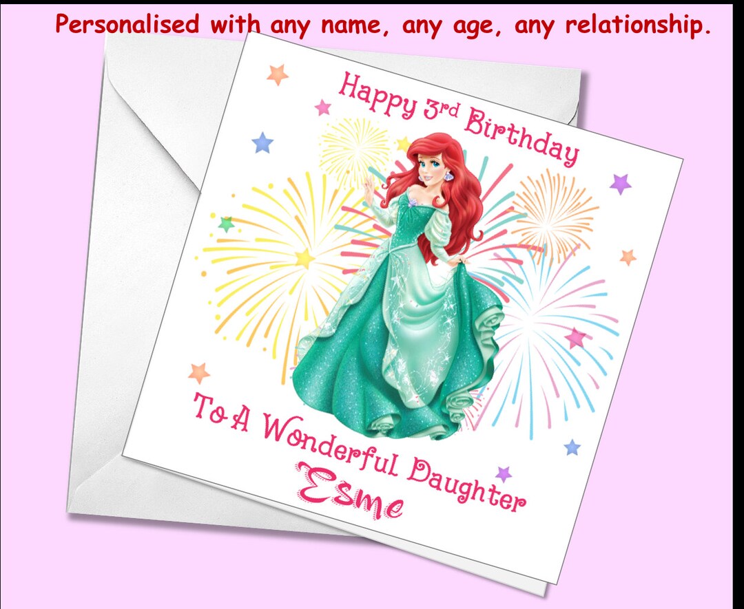 Personalised Princess Ariel Birthday Card for Girl Daughter ...