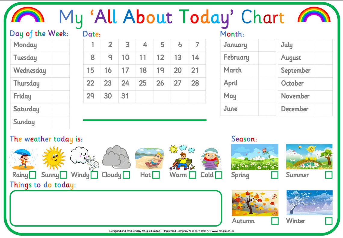 Children's Kids Daily Planner All About Today Chart | Etsy