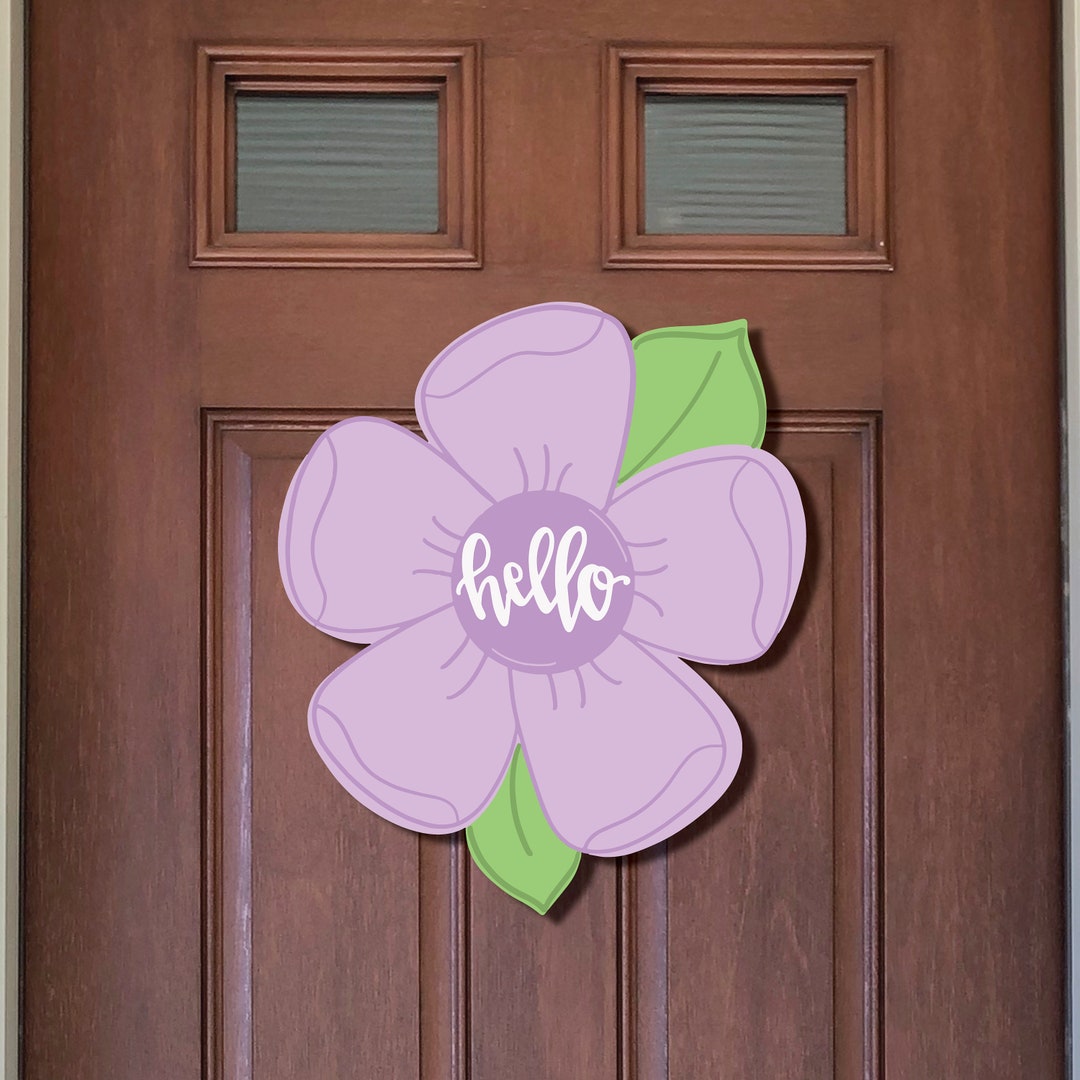 Hello Purple Flower Door Hanger Sign, Wreath Sign, Wreath Supplies ...