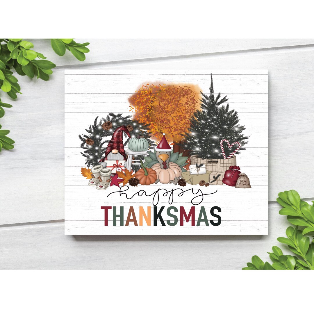 Happy Thanksgiving Christmas Thankmas Sign: Wreath Center, Door Hanger ...