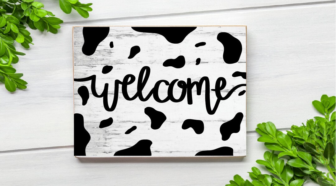 Welcome Cow Print Sign: Farmhouse Wreath Decor - Etsy