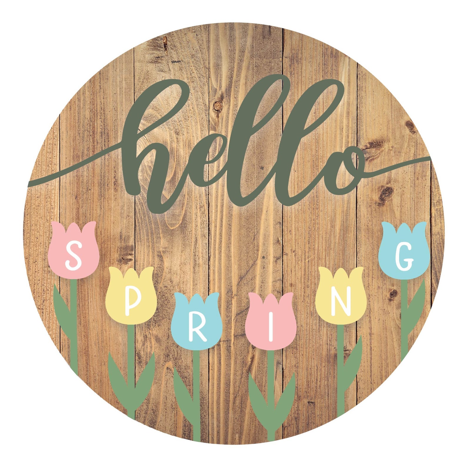Hello Spring Wooden Door Hanger: Tulip Wreath Sign - Etsy