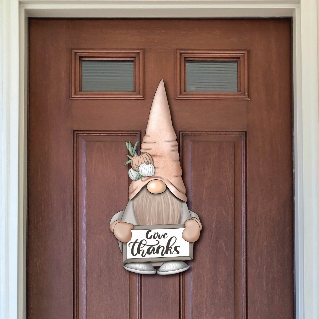 Give Thanks Gnome Door Hanger: Fall Wreath Sign - Etsy