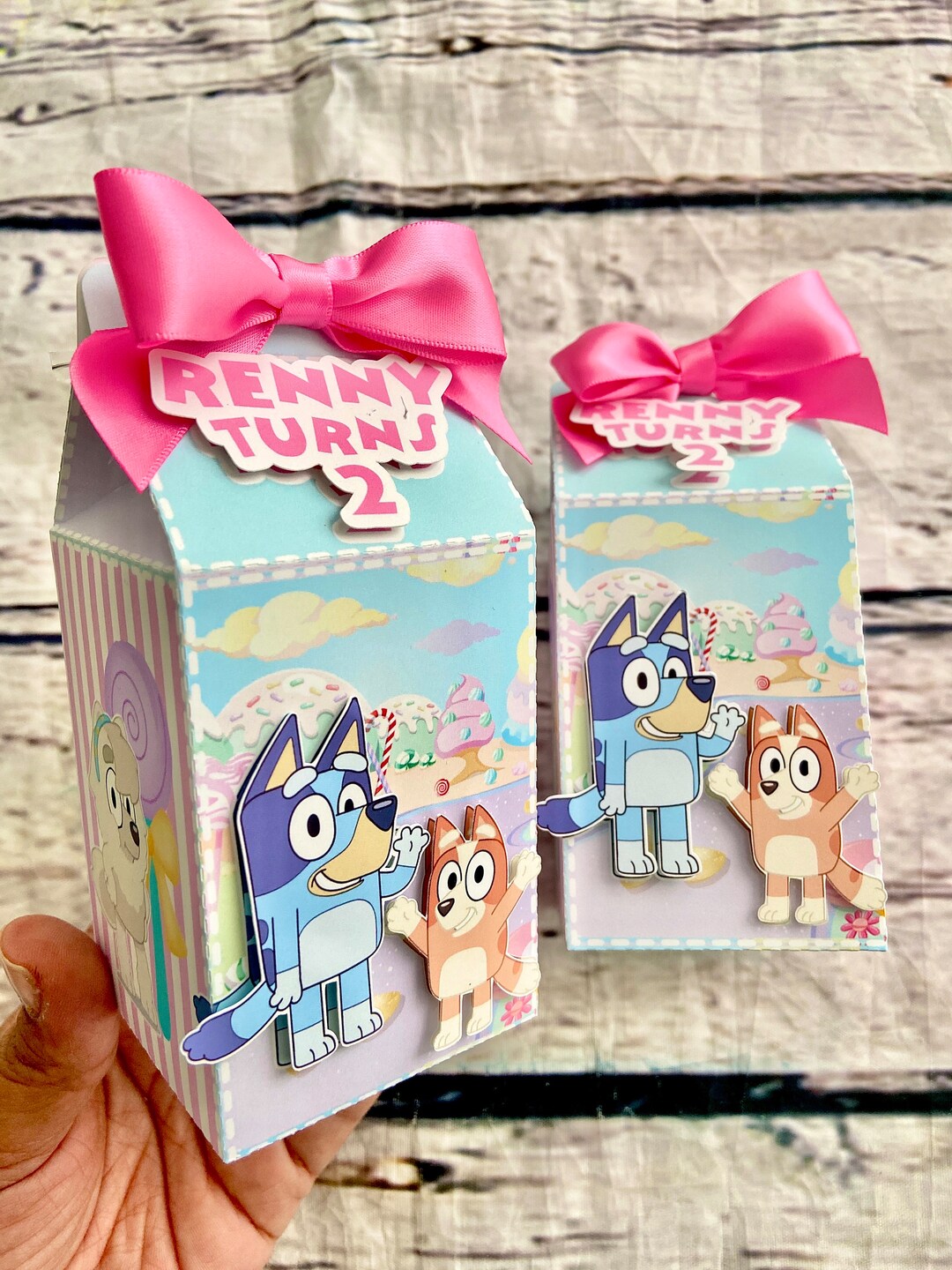 Bluey Dog Pink Blue Themed Milk Carton Favor Boxes Props Party Bluey ...
