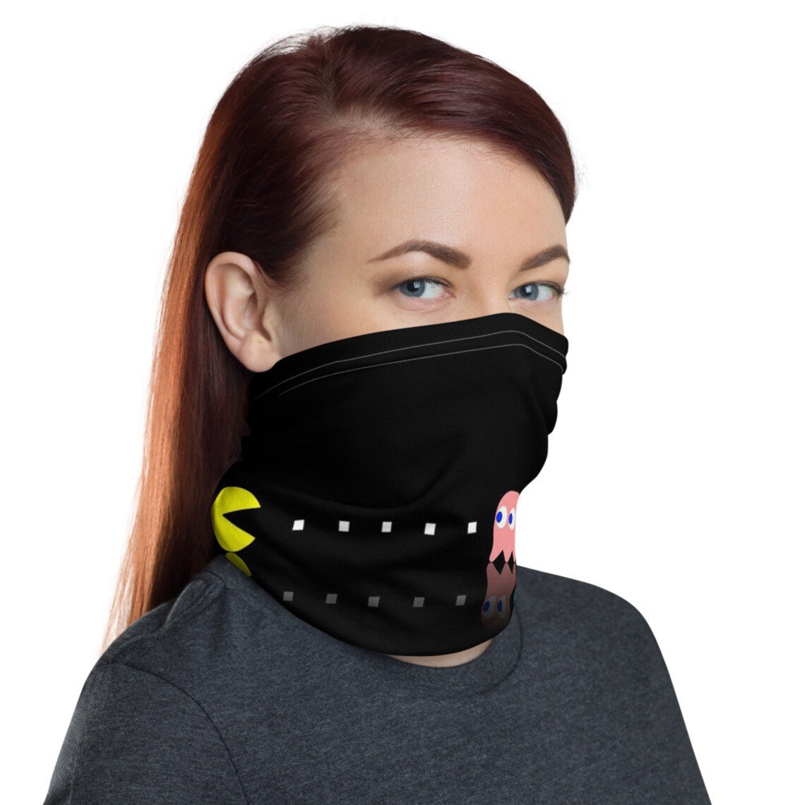 Pac-Man Face Mask Unisex Mask Black Protective Mask Neck | Etsy