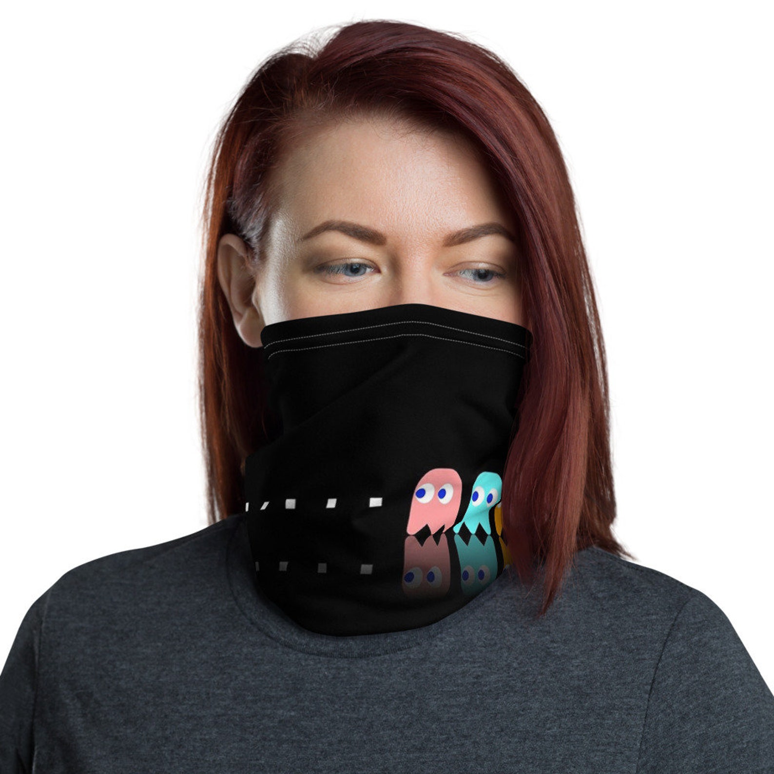 Pac-Man Face Mask Unisex Mask Black Protective Mask Neck | Etsy