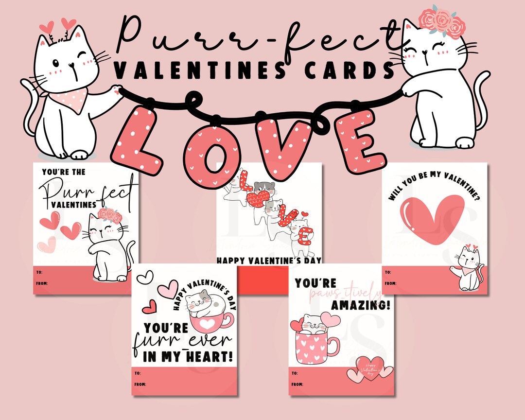 Purr-fect Valentines Cards Cat Themed for Kids & School - Etsy